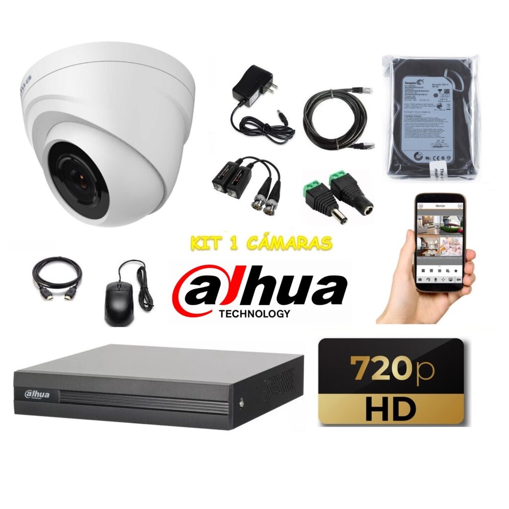 kit 1 Cámaras Seguridad Domo Interior HD Dahua + 500Gb