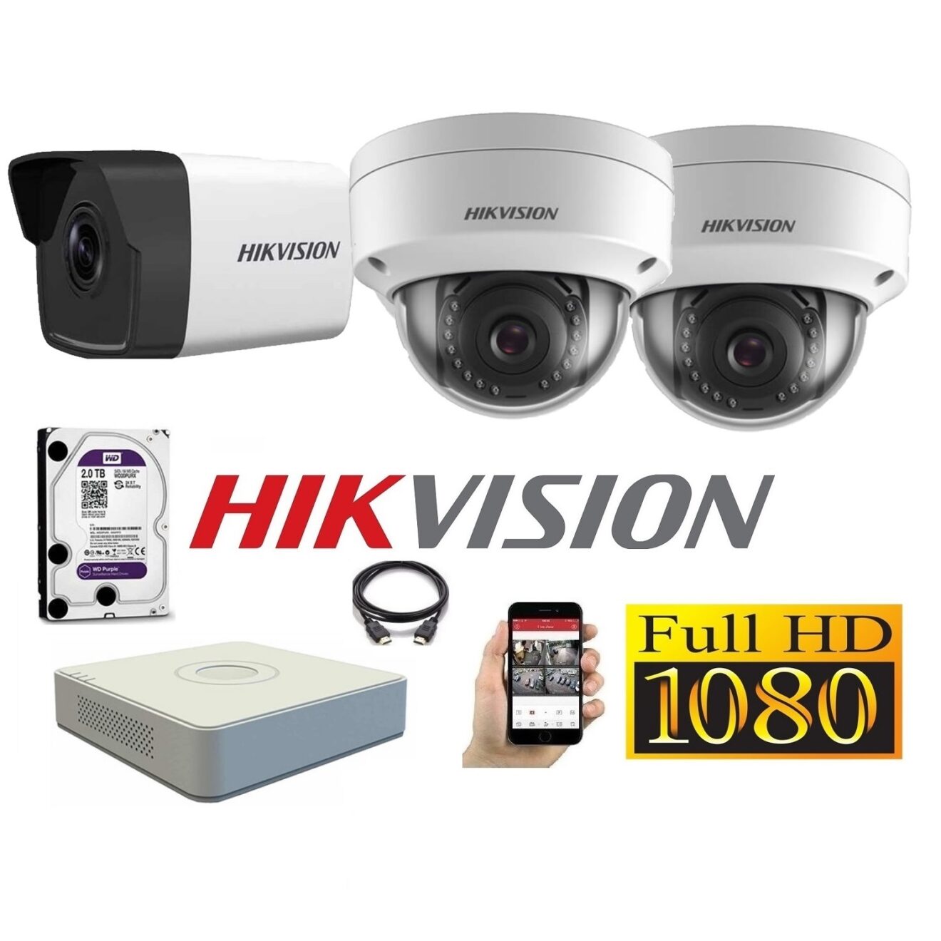 Cámaras Seguridad IP Kit 3 HIKVISION FULLHD 2Tb