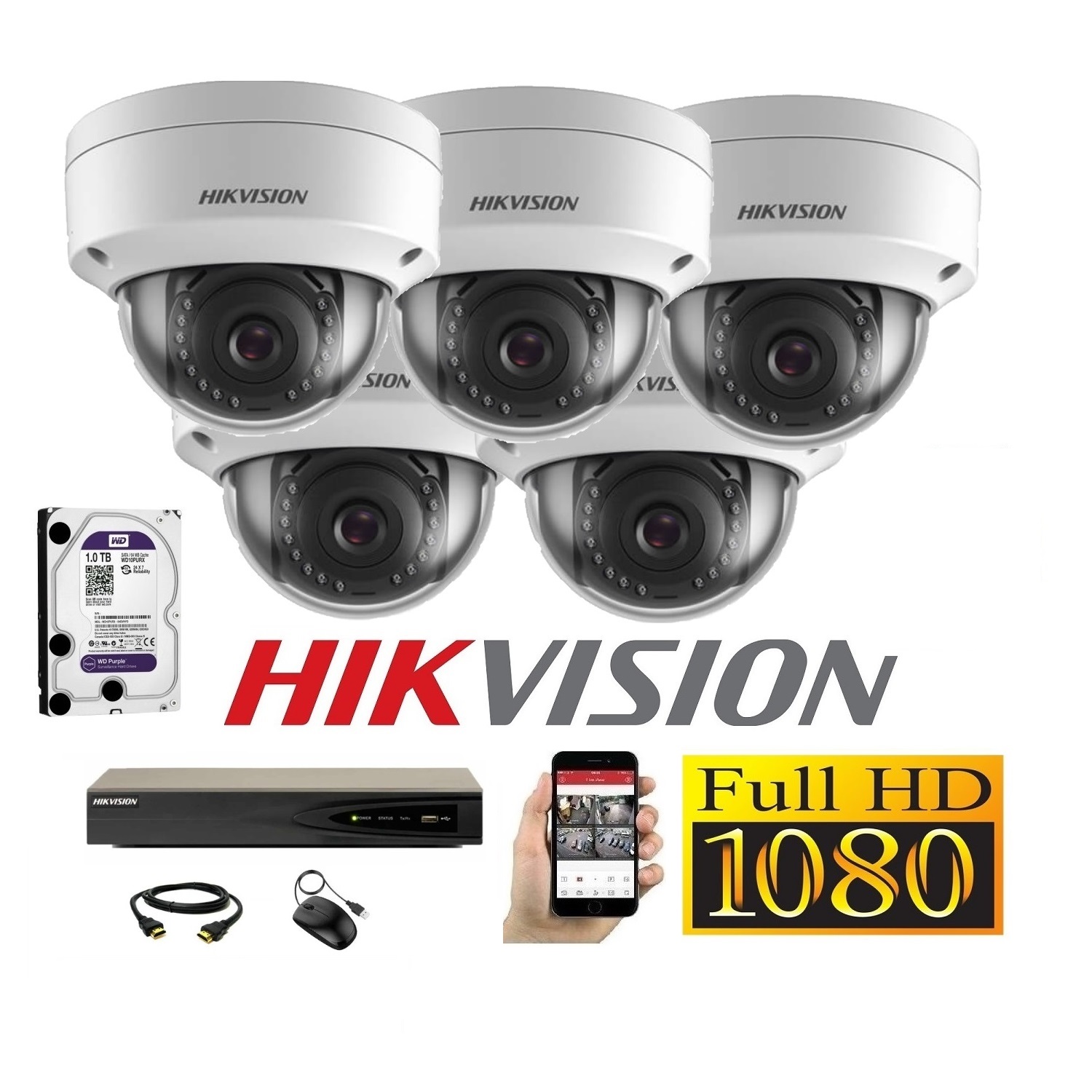 Cámaras Seguridad IP Kit 5 HIKVISION DOMO FULLHD 1Tb