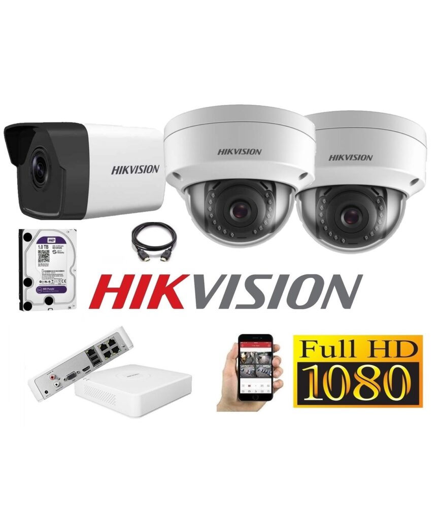 Cámaras Seguridad IP Kit 3 HIKVISION FULLHD 1Tb + NVR POE